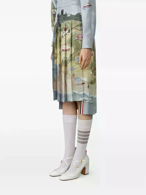 Thom Browne Nantucket Scenic Pleated Midi Skirt