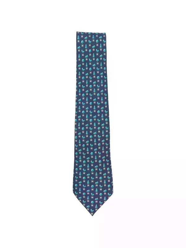 Hermès Patterned Neck Tie - Blue