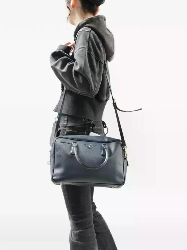 Prada Saffiano Leather Tote Bag - Blue
