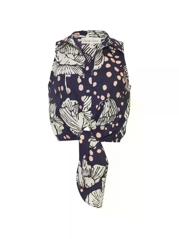 Cara Cara Highland Floral-print Tie-waist Top - Blue