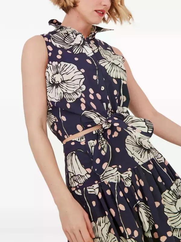 Cara Cara Highland Floral-print Tie-waist Top - Blue