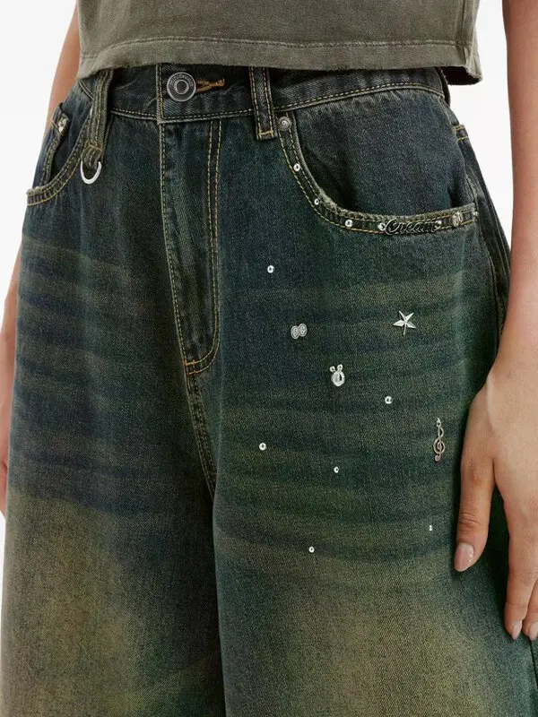 MINI CREAM Embellished Faded Shorts