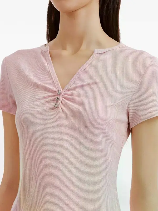 B+AB Ribbed Knit Ruched V-neck T-shirt - Pink