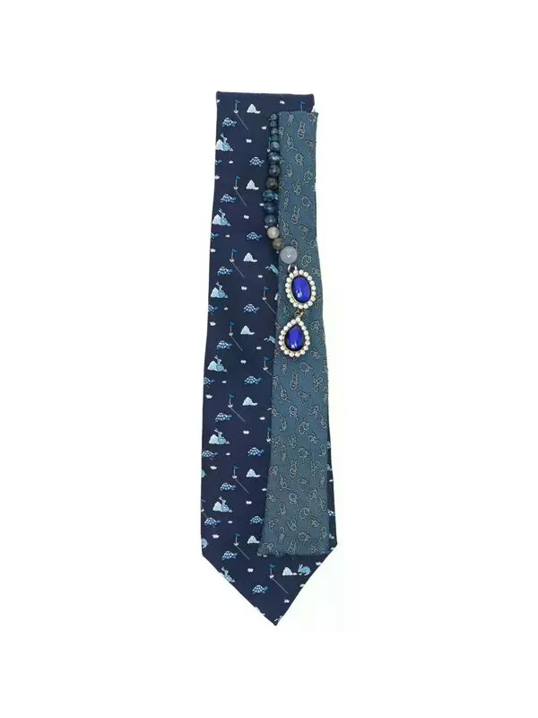 A.N.G.E.L.O. VINTAGE CULT Stefania Bertoni Customised Hermès Tie With Silk Bead Embellishment - Blue