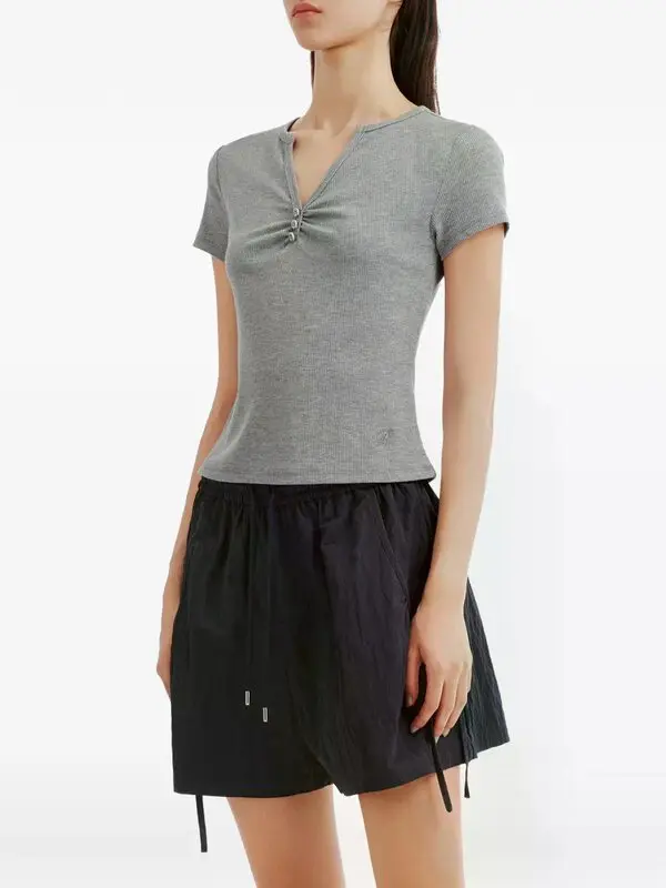 B+AB Ribbed Knit Button-detail T-shirt - Grey