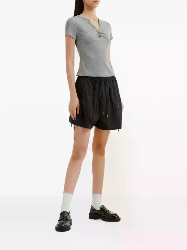 B+AB Ribbed Knit Button-detail T-shirt - Grey