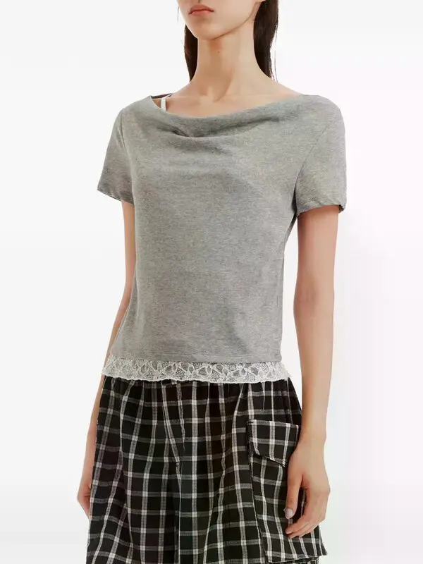 B+AB Lace-trim Cowl Neck T-shirt - Grey