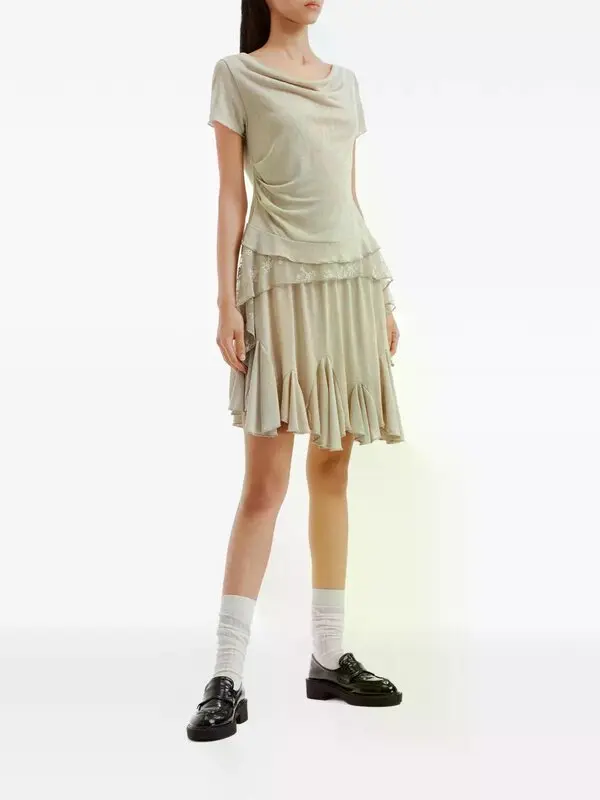 TOUT A COUP Ruffled Lace-trim Mini Dress