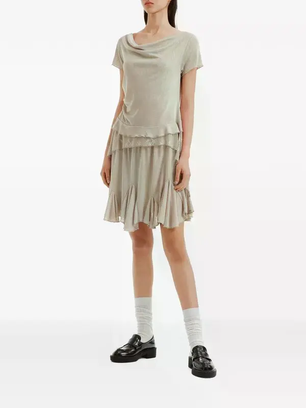 TOUT A COUP Ruffled Lace-trim Mini Dress