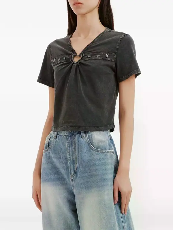 MINI CREAM Stud-embellished Heart-ring Cotton T-shirt - Black