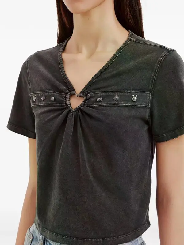 MINI CREAM Stud-embellished Heart-ring Cotton T-shirt - Black