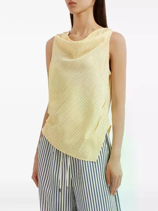 TOUT A COUP Check Cowl-neck Top - Yellow