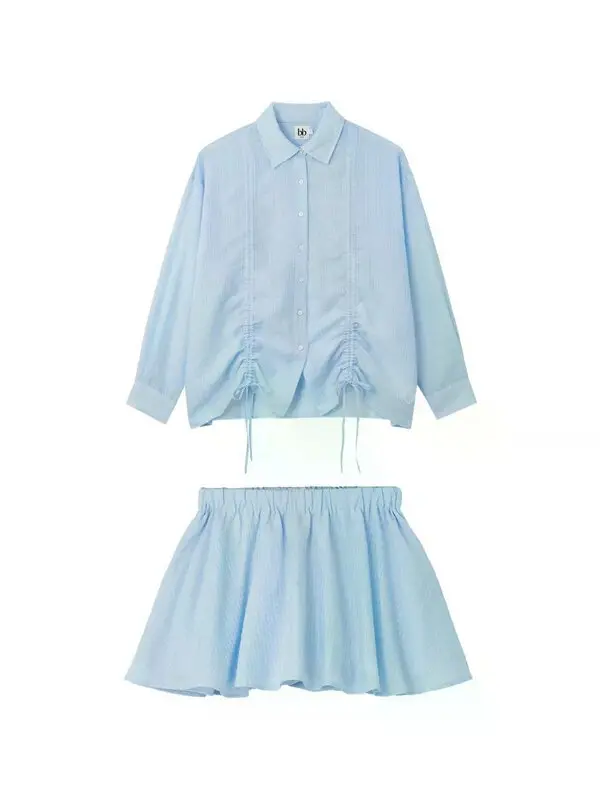 B+AB Spread Collar Shirt And Mini Skirt Set With Ruched Detailing