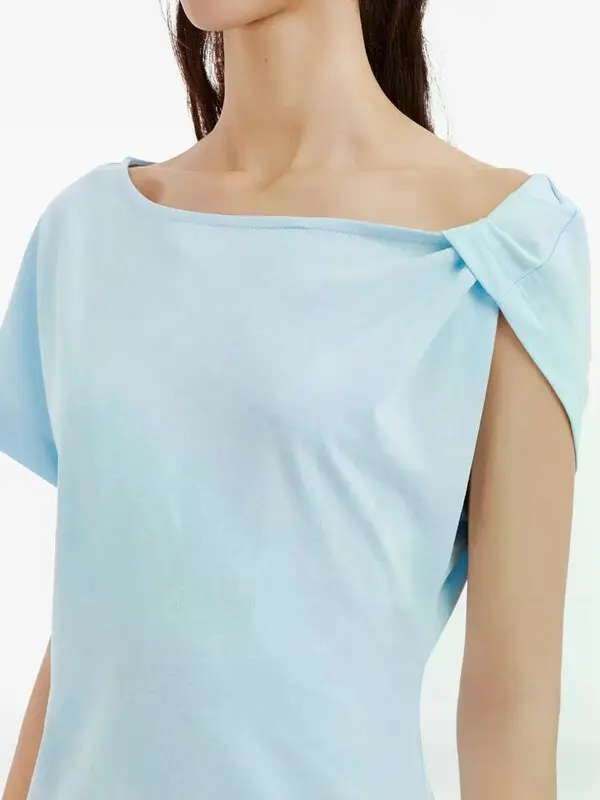 TOUT A COUP Asymmetric Twisted-shoulder T-shirt - Blue