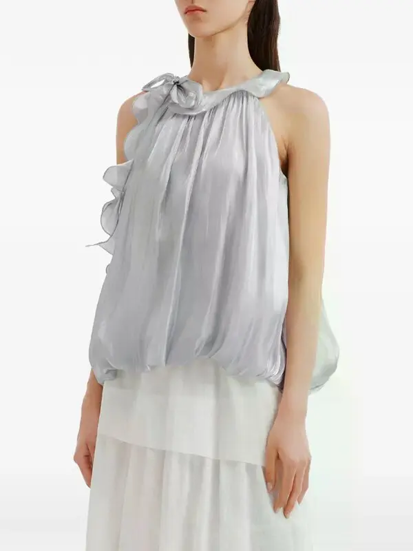 B+AB Ruffle-trimmed Bow Detail Blouse - Grey