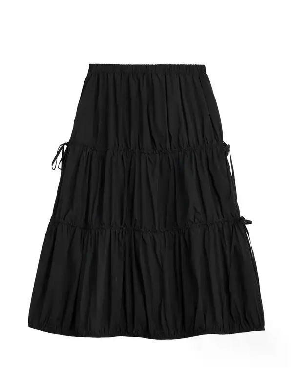 TOUT A COUP Tiered Drawstring Midi Skirt - Black