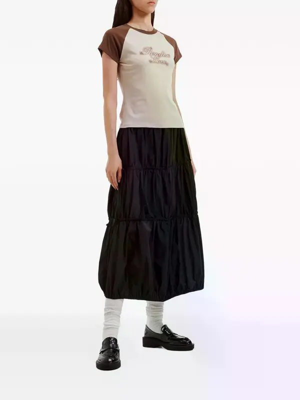 TOUT A COUP Tiered Drawstring Midi Skirt - Black