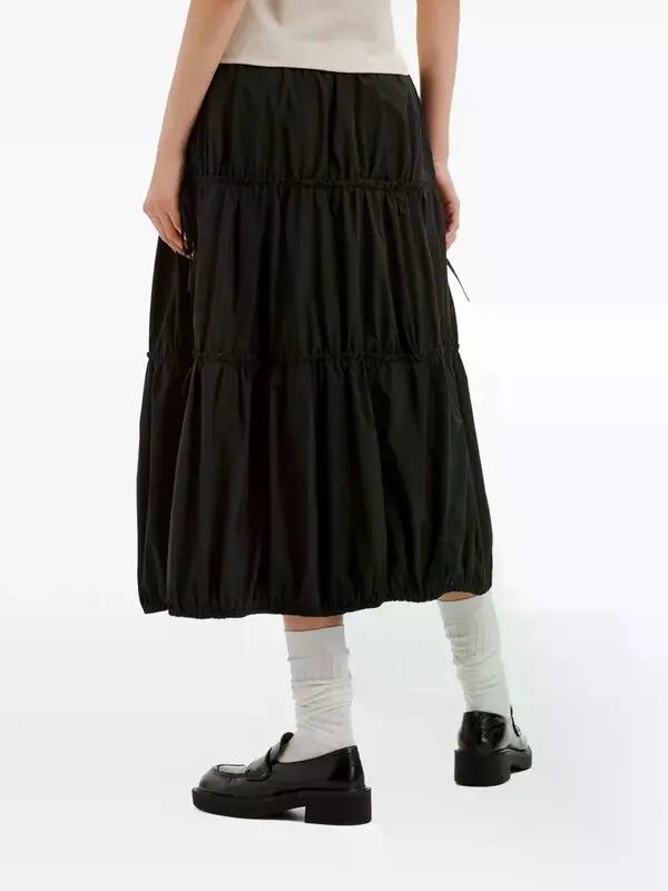 TOUT A COUP Tiered Drawstring Midi Skirt - Black