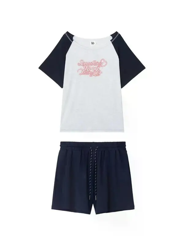 B+AB Raglan-sleeve Slogan-print Pajamas - Blue