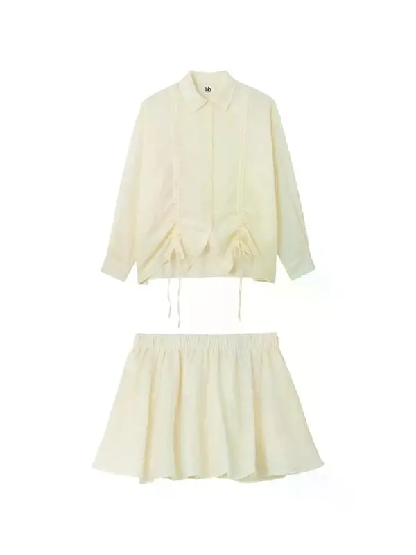 B+AB Classic Collar Shirt And Ruched Mini Skirt Set