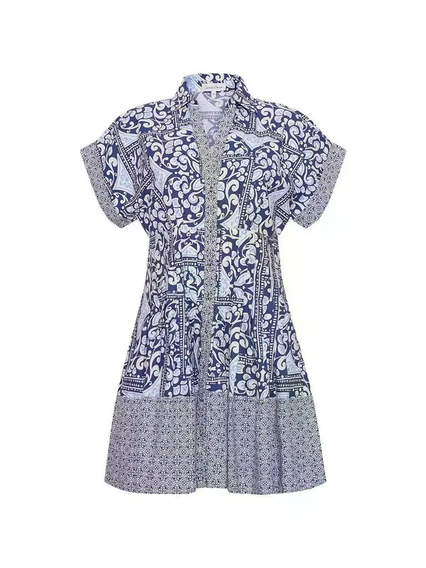 Cara Cara Navy Tile Print Mini Shirtdress