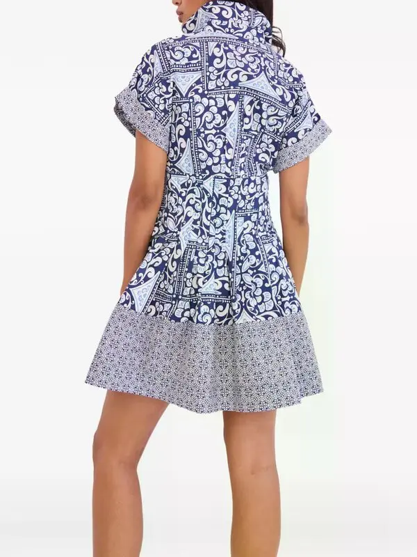 Cara Cara Navy Tile Print Mini Shirtdress