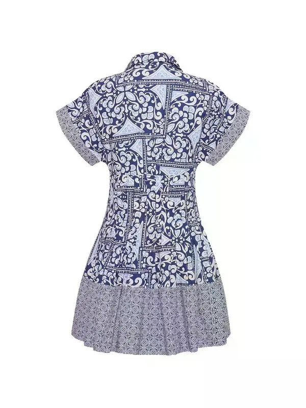 Cara Cara Navy Tile Print Mini Shirtdress