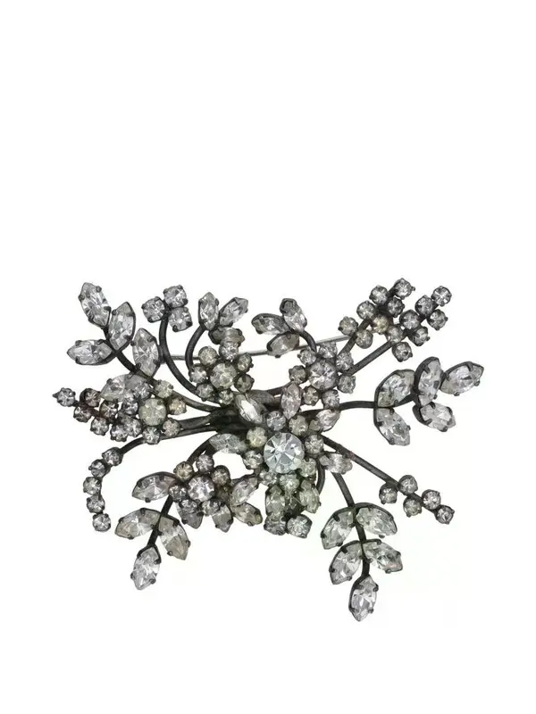 Vintage Crystal-embellished Floral Brooch - Silver
