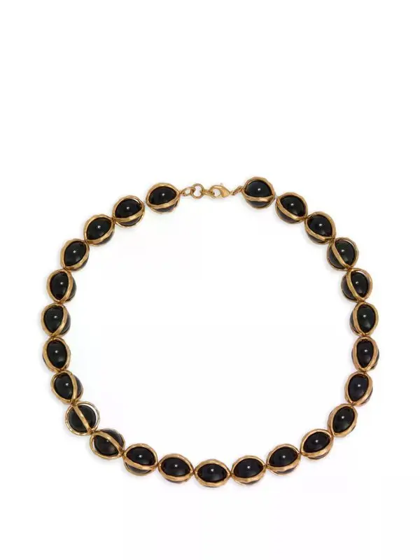 JIL SANDER Onyx Embellished Brass Necklace - Black