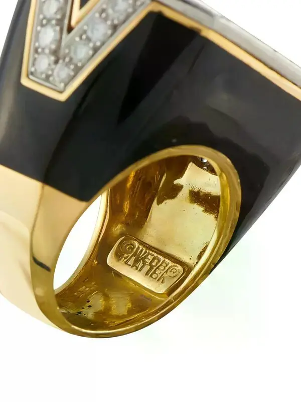 David Webb 18k Yellow Onyx And Diamond Ring