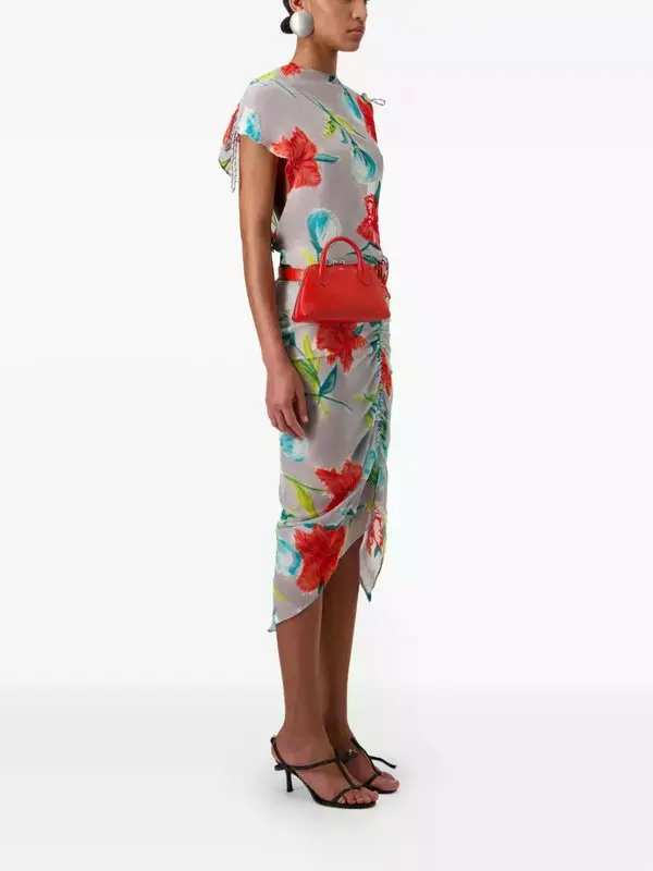 Coperni Floral Print Ruched Silk Midi Dress