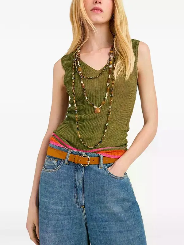 Momoni Ribbed Knit V-neck Tank Top - Green
