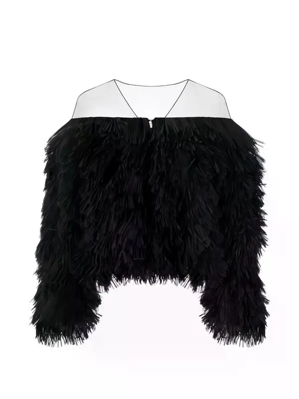 Elisabetta Franchi Organza Jacket With Feather Effect - Black