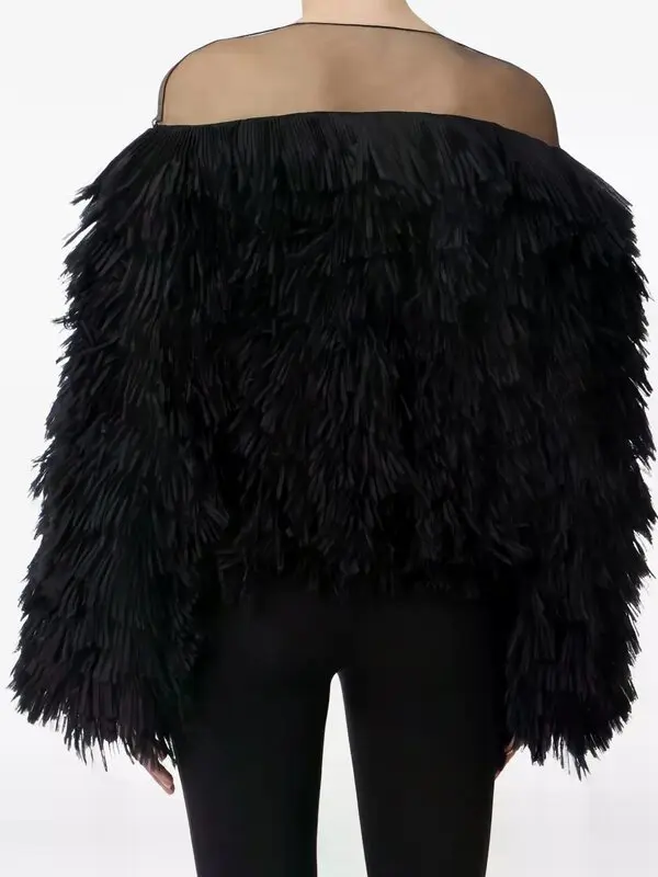 Elisabetta Franchi Organza Jacket With Feather Effect - Black