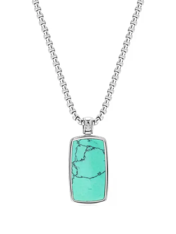 NIALAYA JEWELRY Turquoise Dog Tag Necklace - Silver