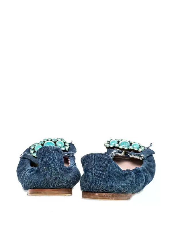Miu Miu Denim Ballet Flats With Crystal Embellishment