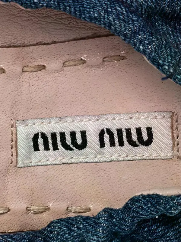 Miu Miu Denim Ballet Flats With Crystal Embellishment