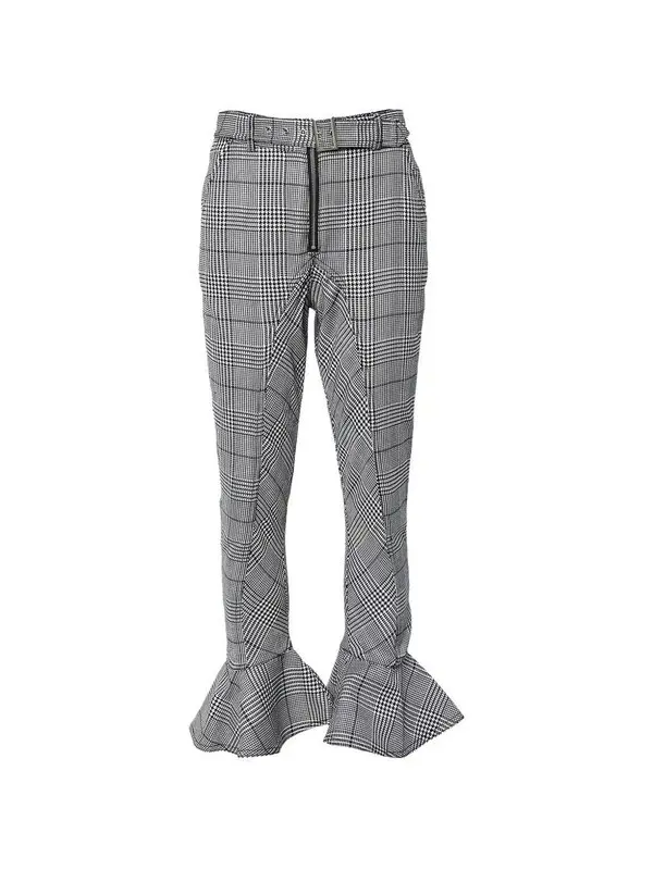 SELF-PORTRAIT Checkered Ruffled Hem Trousers