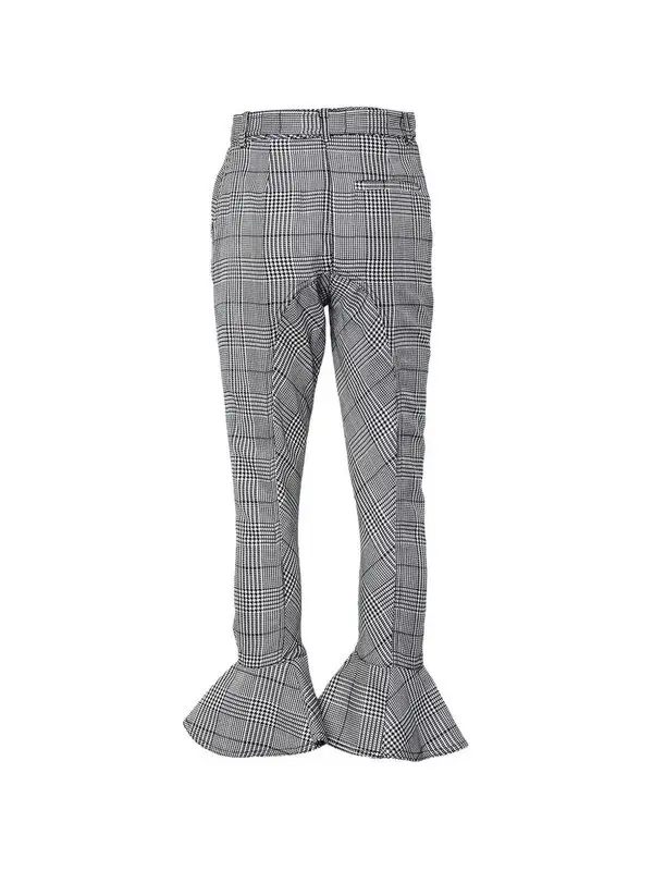 SELF-PORTRAIT Checkered Ruffled Hem Trousers
