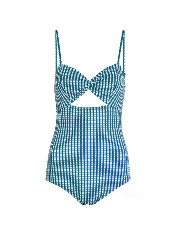 NOUNOU Zoe Check-pattern Cut-out Swimsuit - Blue