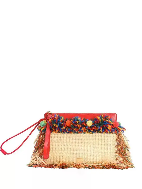 Dolce & Gabbana Raffia Toiletry Bag With Fringes And Pom-poms - Neutrals