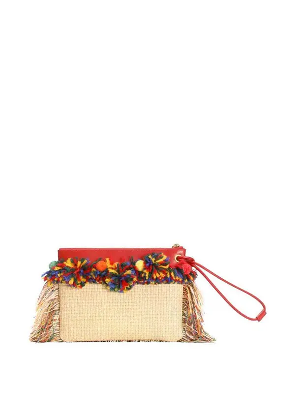 Dolce & Gabbana Raffia Toiletry Bag With Fringes And Pom-poms - Neutrals