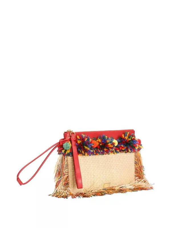 Dolce & Gabbana Raffia Toiletry Bag With Fringes And Pom-poms - Neutrals