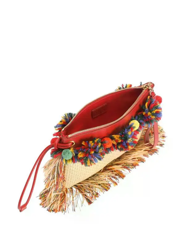 Dolce & Gabbana Raffia Toiletry Bag With Fringes And Pom-poms - Neutrals