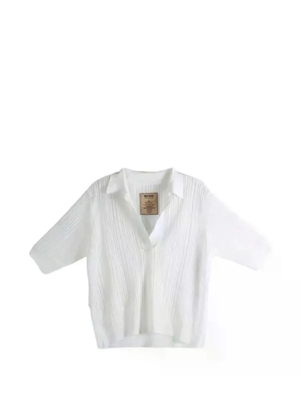 UMA WANG Ribbed Lace-trim V-neck Shirt