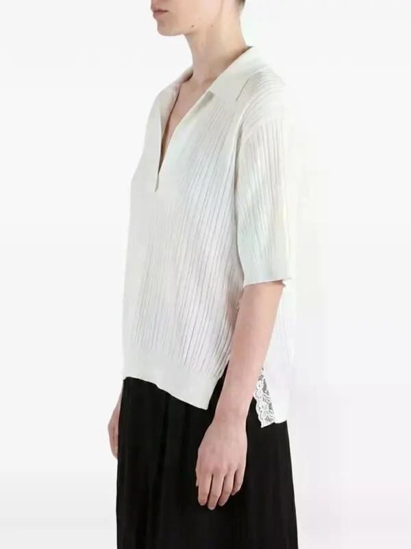 UMA WANG Ribbed Lace-trim V-neck Shirt