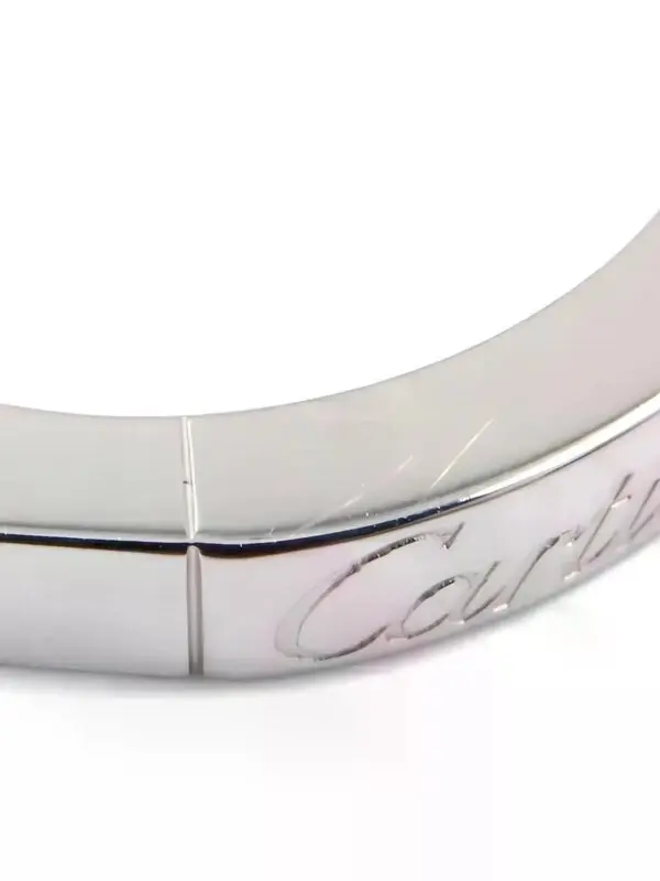Cartier 18k White Gold Engraved Logo Ring - Silver