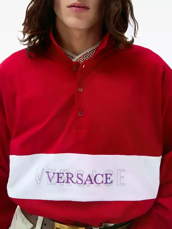 Versace Embroidered-logo Intarsia Cotton-jersey Polo - Red