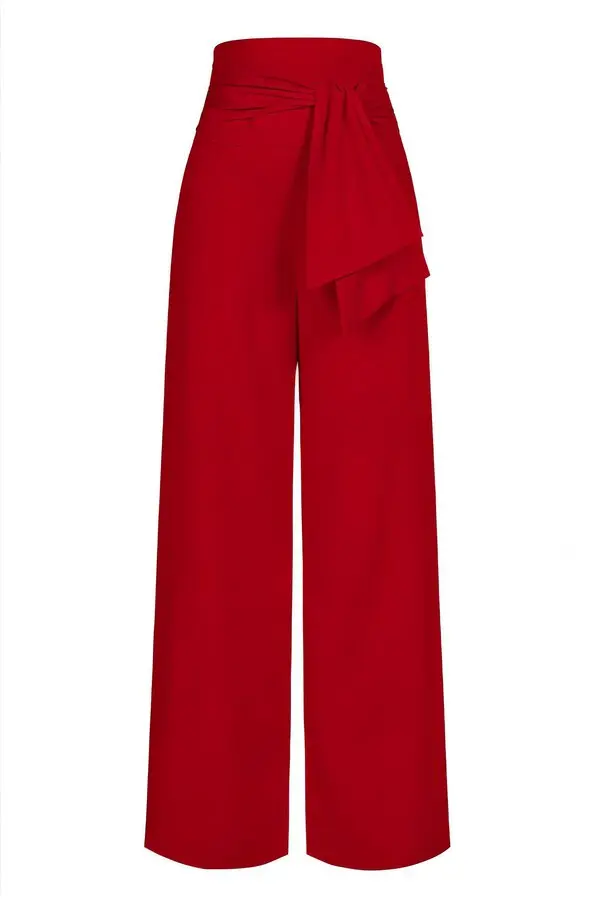 MARIANNA DÉRI High-rise Wide-leg Trousers With Tie Belt - Red