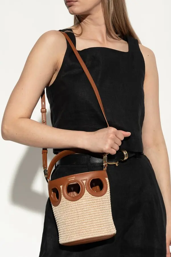 FERRAGAMO Woven Bucket Bag With Leather Details
